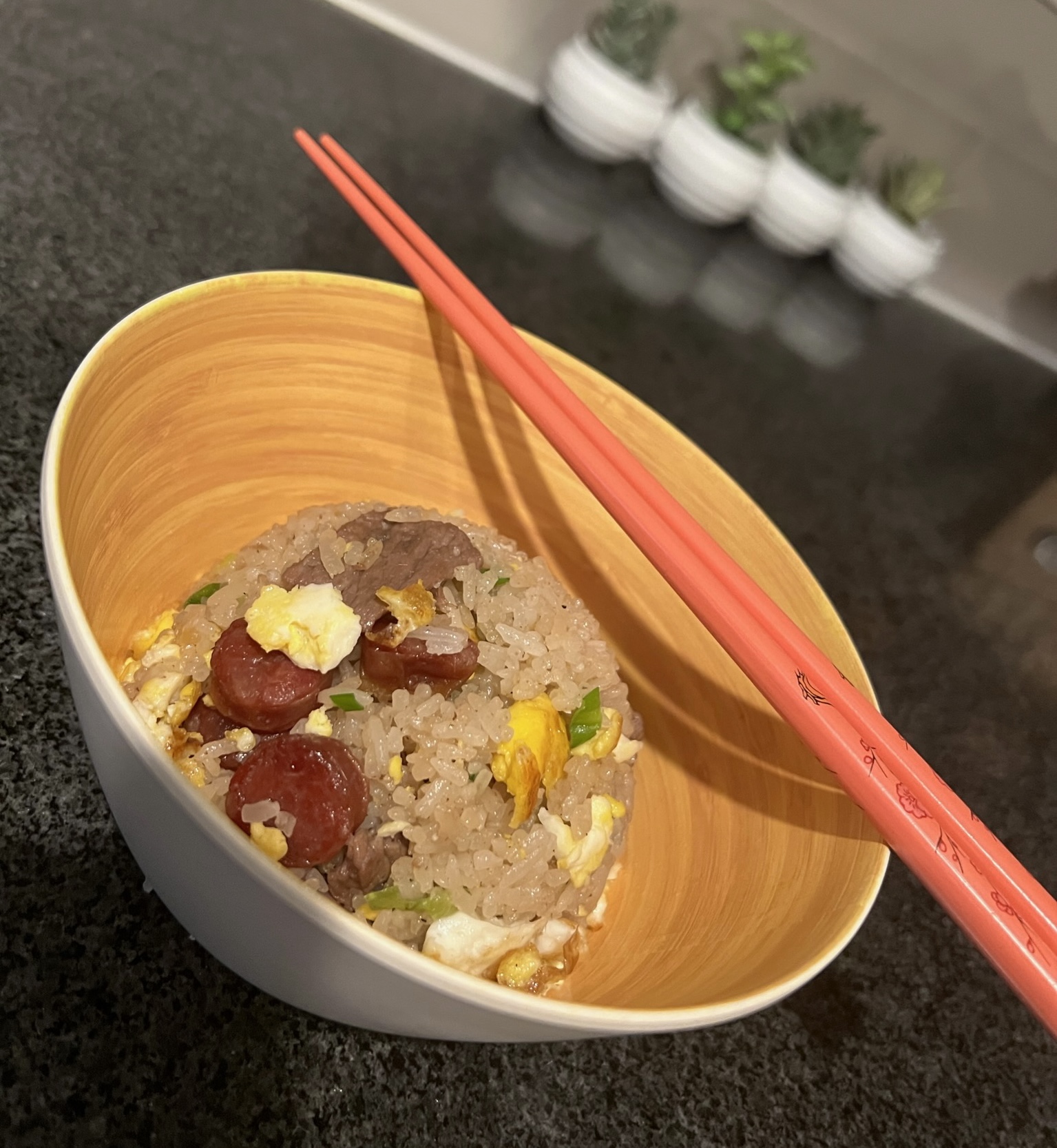 Easy Fried Rice with Beef & Chinese Sausage - I need a plate